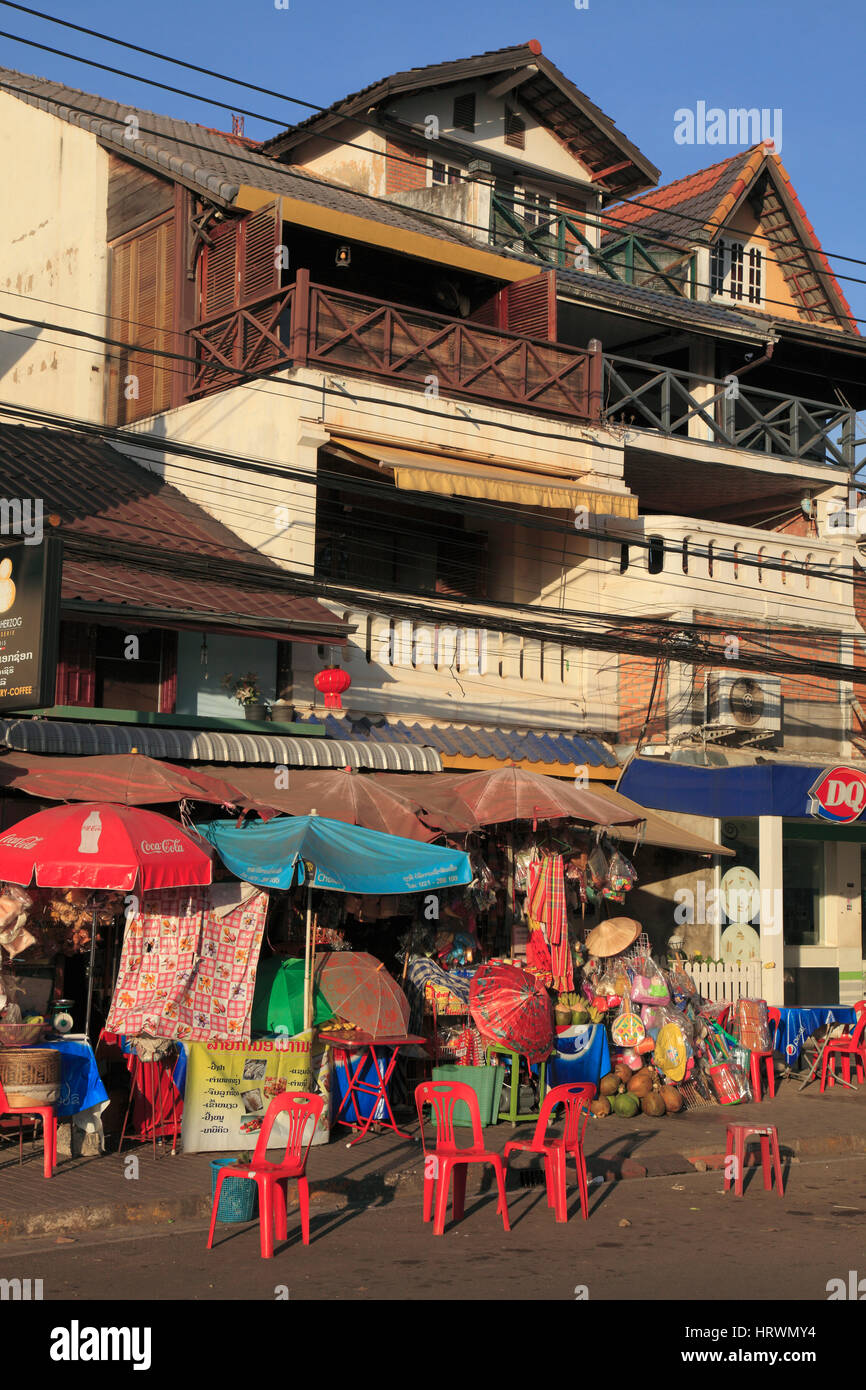 Laos, Vientiane, street scene, shops Stock Photo - Alamy