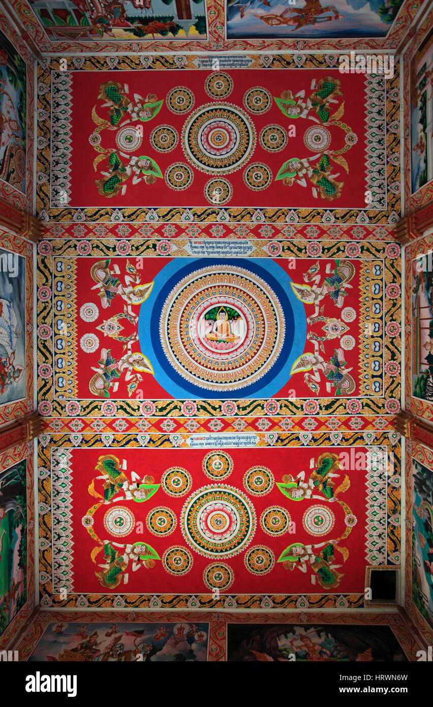 Laos, Vientiane, Wat That Luang Tai, buddhist temple, interior, painted ...