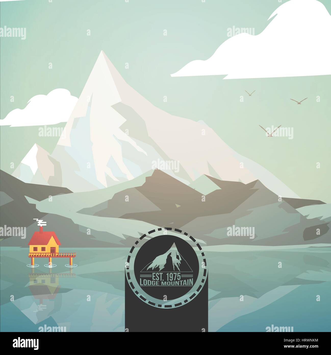 Abstract Mountain Lake with House - Vector Illustration Stock Vector ...