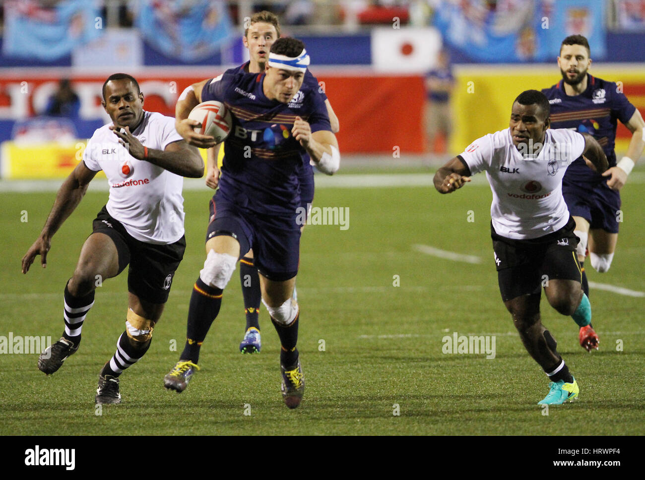 Las Vegas, Nevada, USA. 3rd Mar, 2017. Fijian Rugby players chase ...