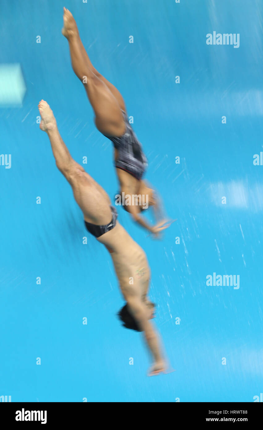 Beijing, China. 4th Mar, 2017. Jennifer Abel (top)/Francois Imbeau ...