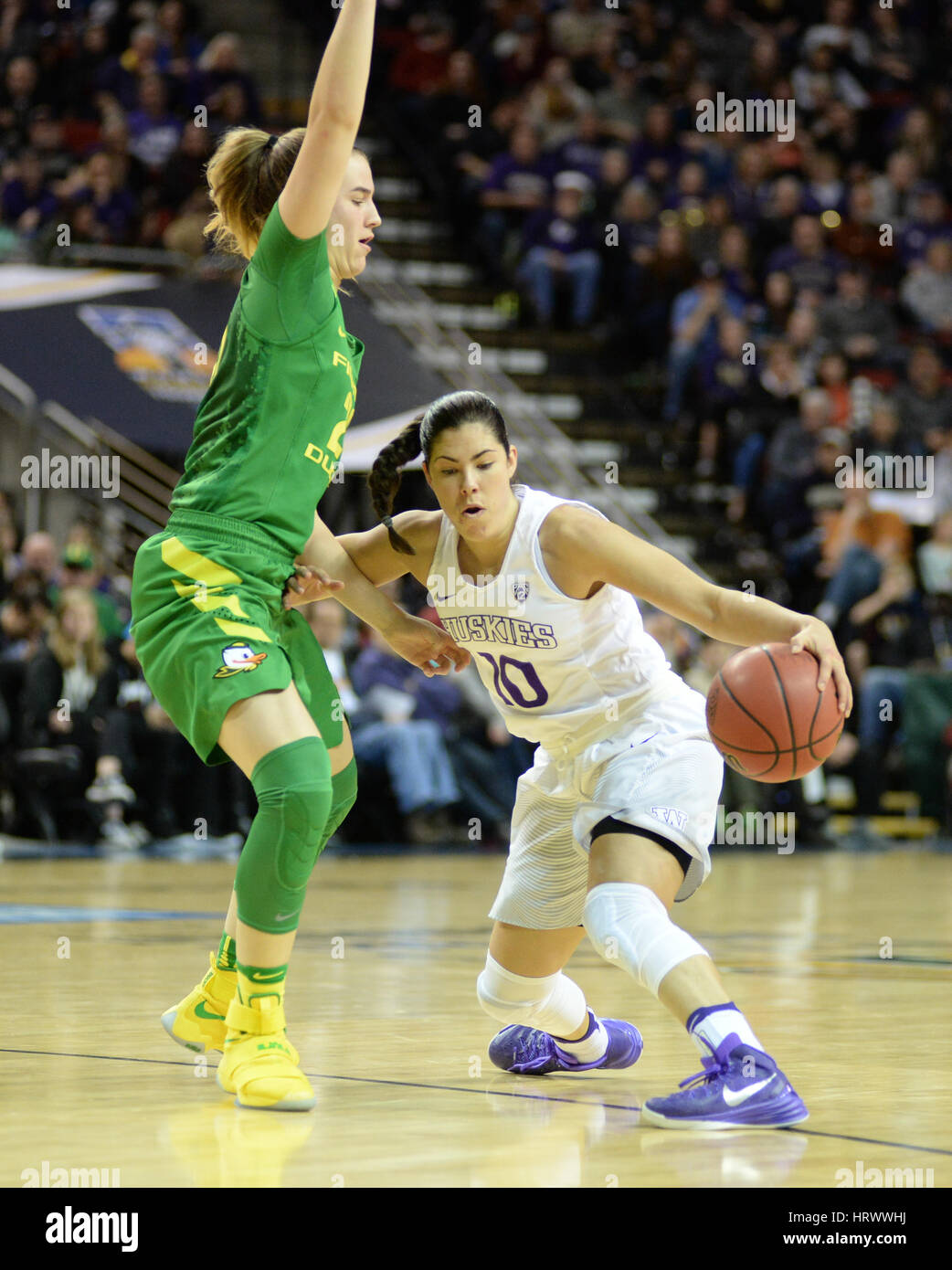 March 3, 2017: Oregon's Sabrina Ionescu (20) defends against Washington ...