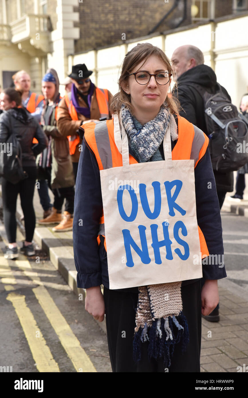 London, UK. 4th March 2017. The NHS march through central London ...