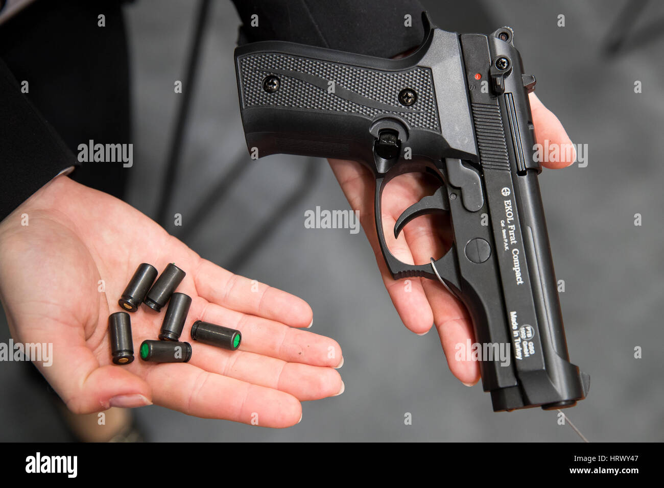 Nuremburg, Germany. 03rd Mar, 2017. A 9mm alarm gun at the IWA Outdoor ...