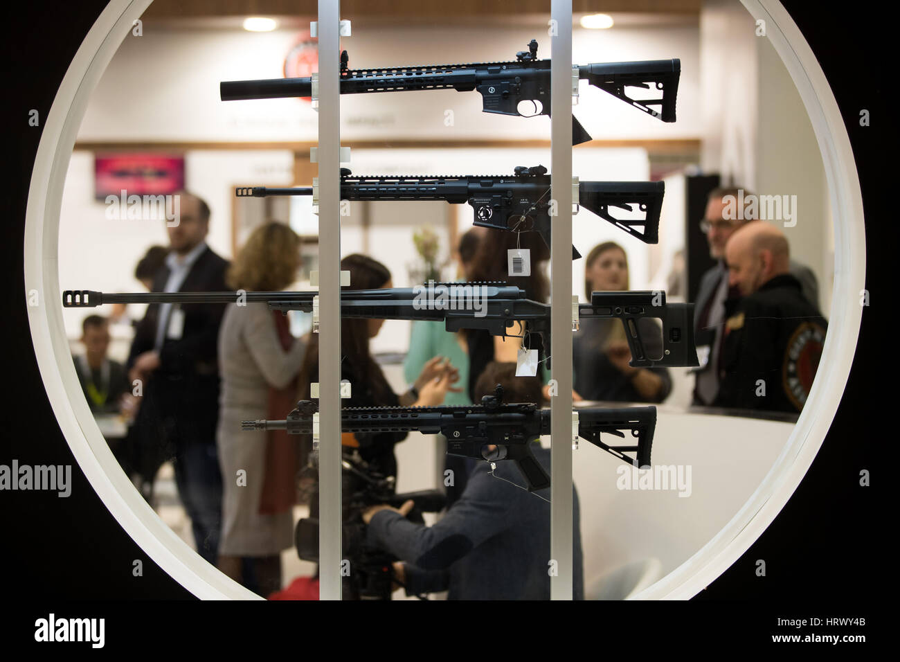 Nuremburg, Germany. 03rd Mar, 2017. Machine guns on display at the IWA ...