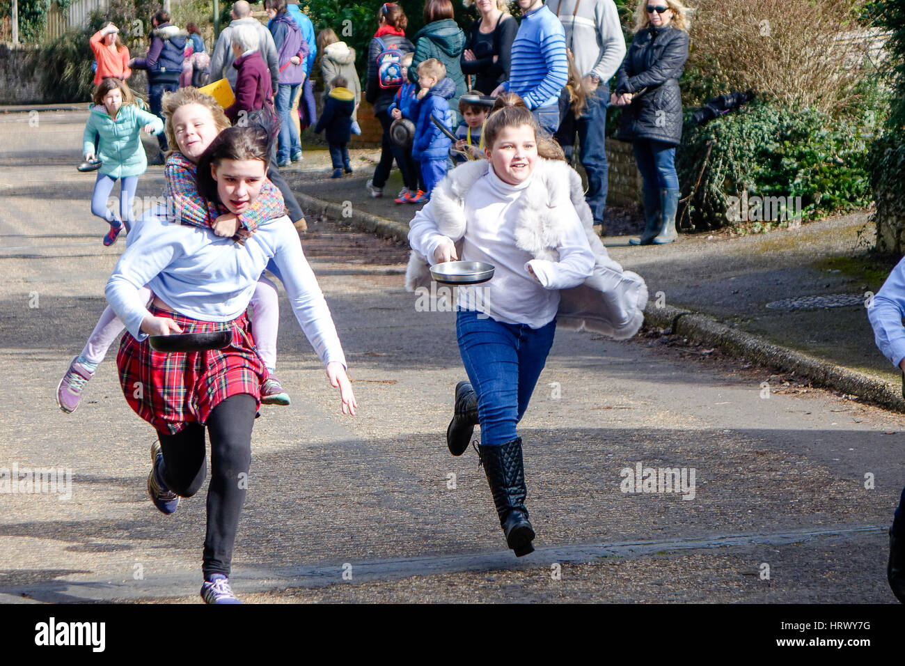 Elstead Road, Elstead. 4th March 2017. Pancake racing took place today ...