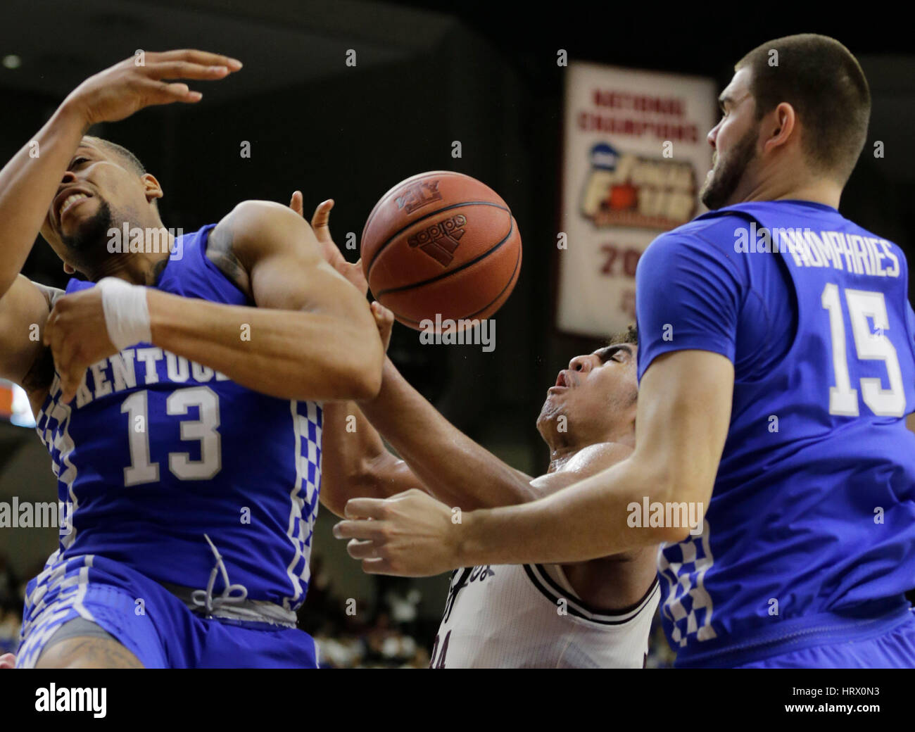College Station, Tx, US. 4th Mar, 2017. From left, Kentucky guard ...