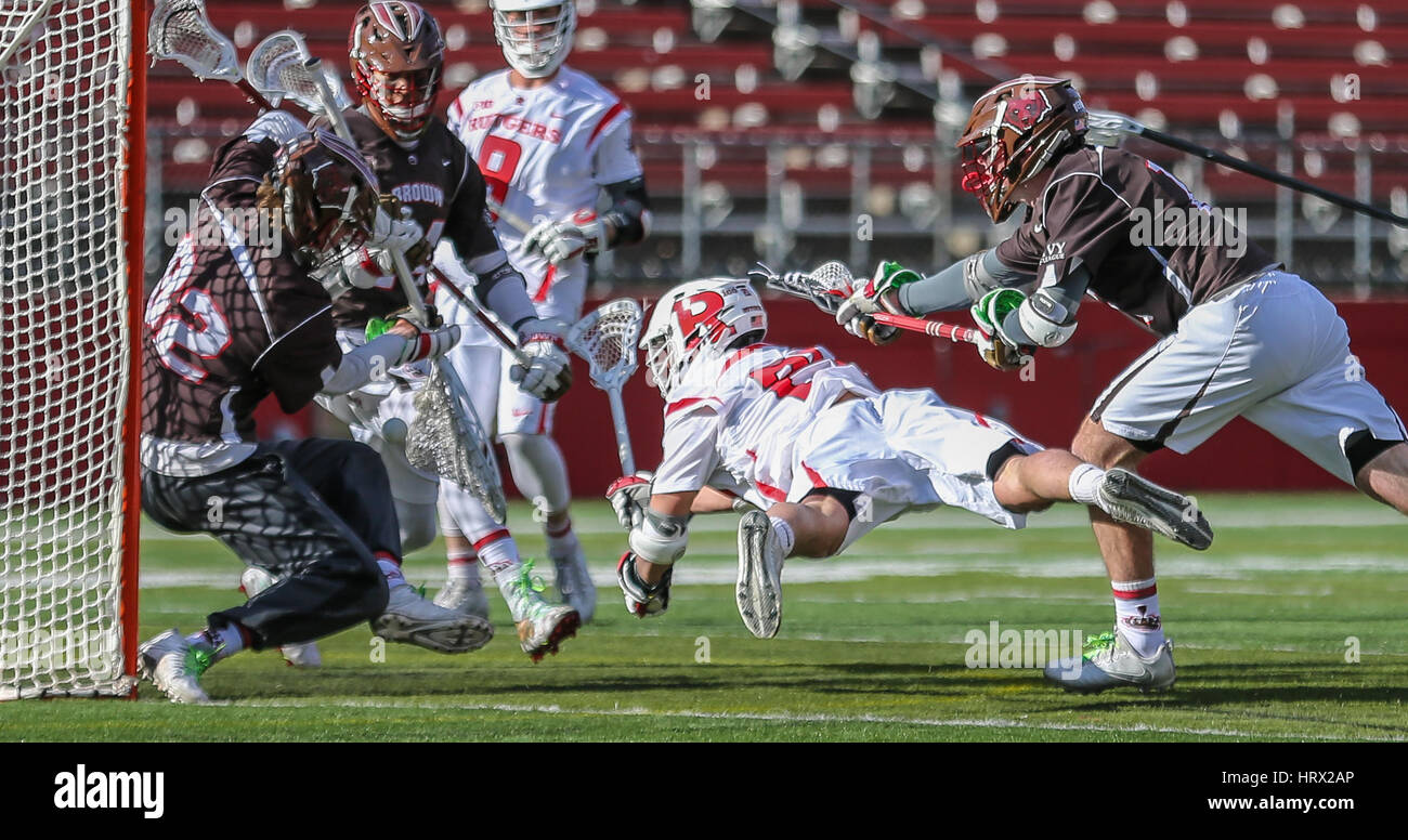 The Season. 4th Mar, 2017. Rutgers Christian Mazzone (21) goes airborne ...