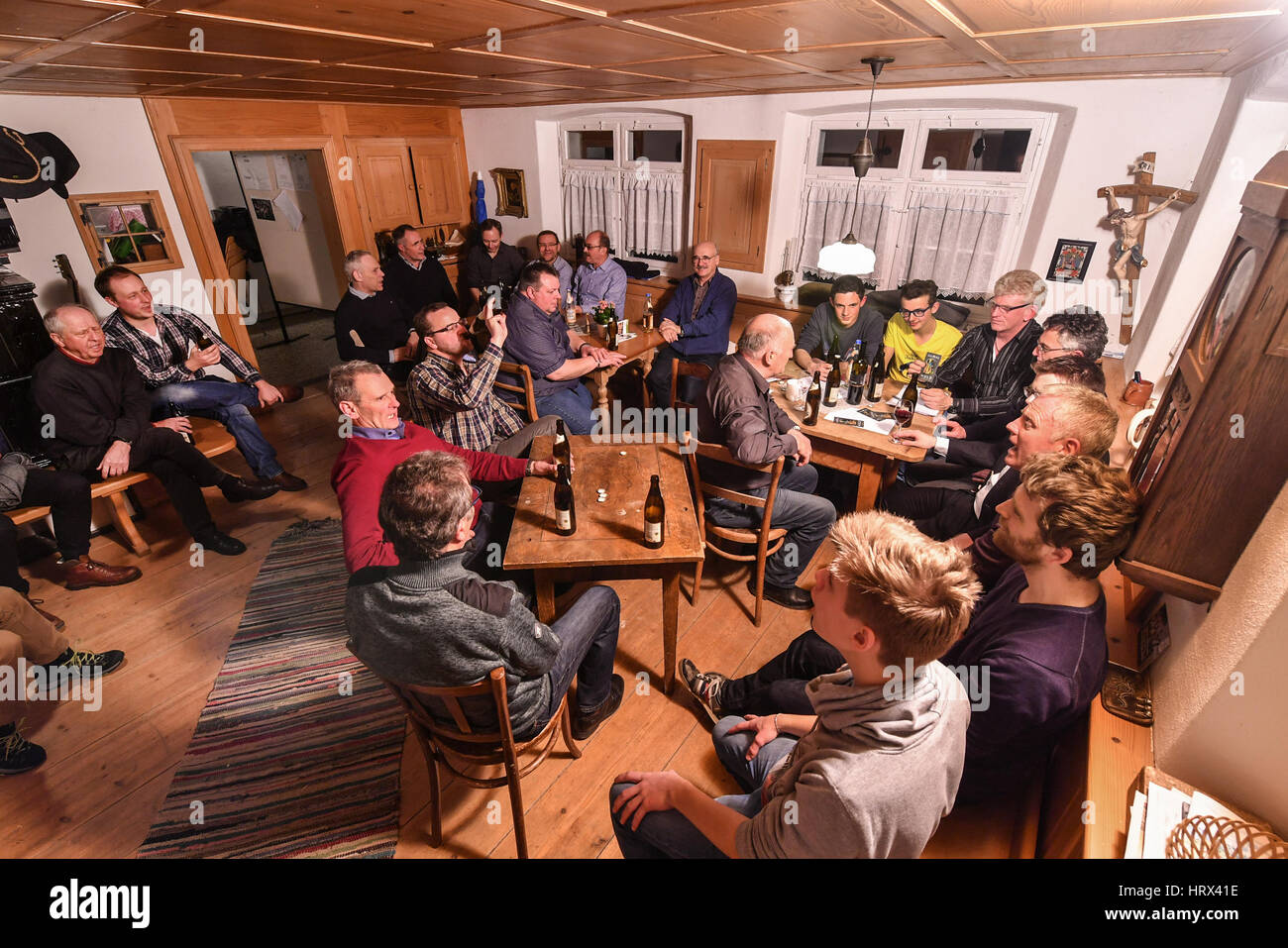 Eglofs, Germany. 14th Feb, 2017. Members of the Gruess Gott ('greet god ...