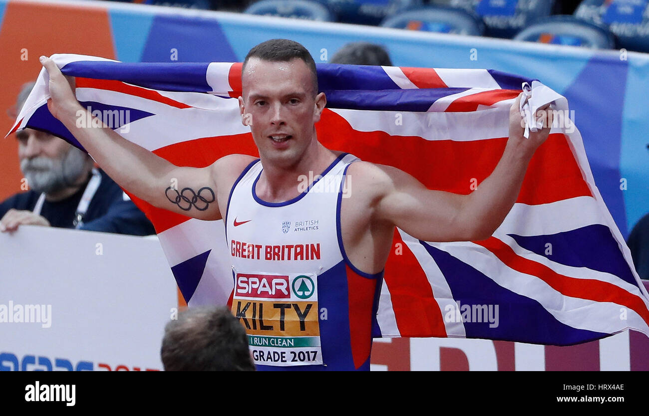 Belgrade, Serbia. 4th Mar, 2017. Britain's Richard Kilty celebrates ...