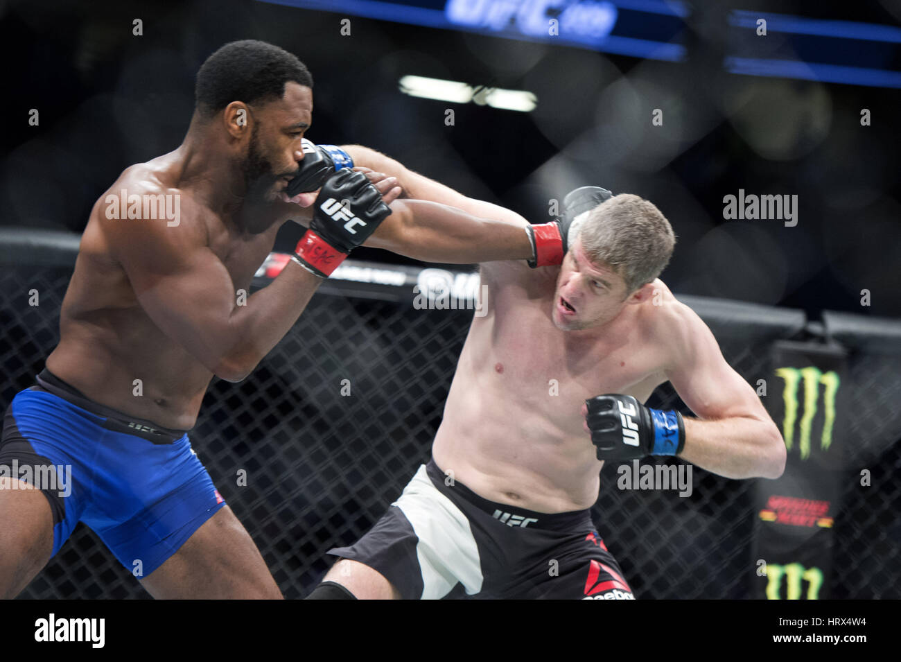 Las Vegas, Nevada, USA. 4th Mar, 2017. Middleweight DANIEL KELLY, right ...