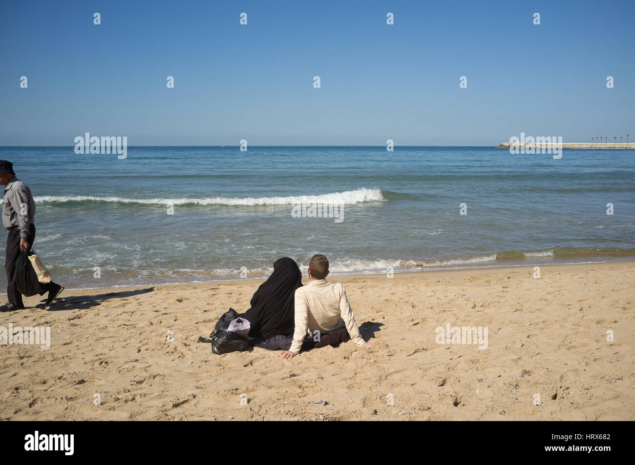 Beirut,Lebanon. 5th March 2017. A couple relax at the beach in Beirut ...