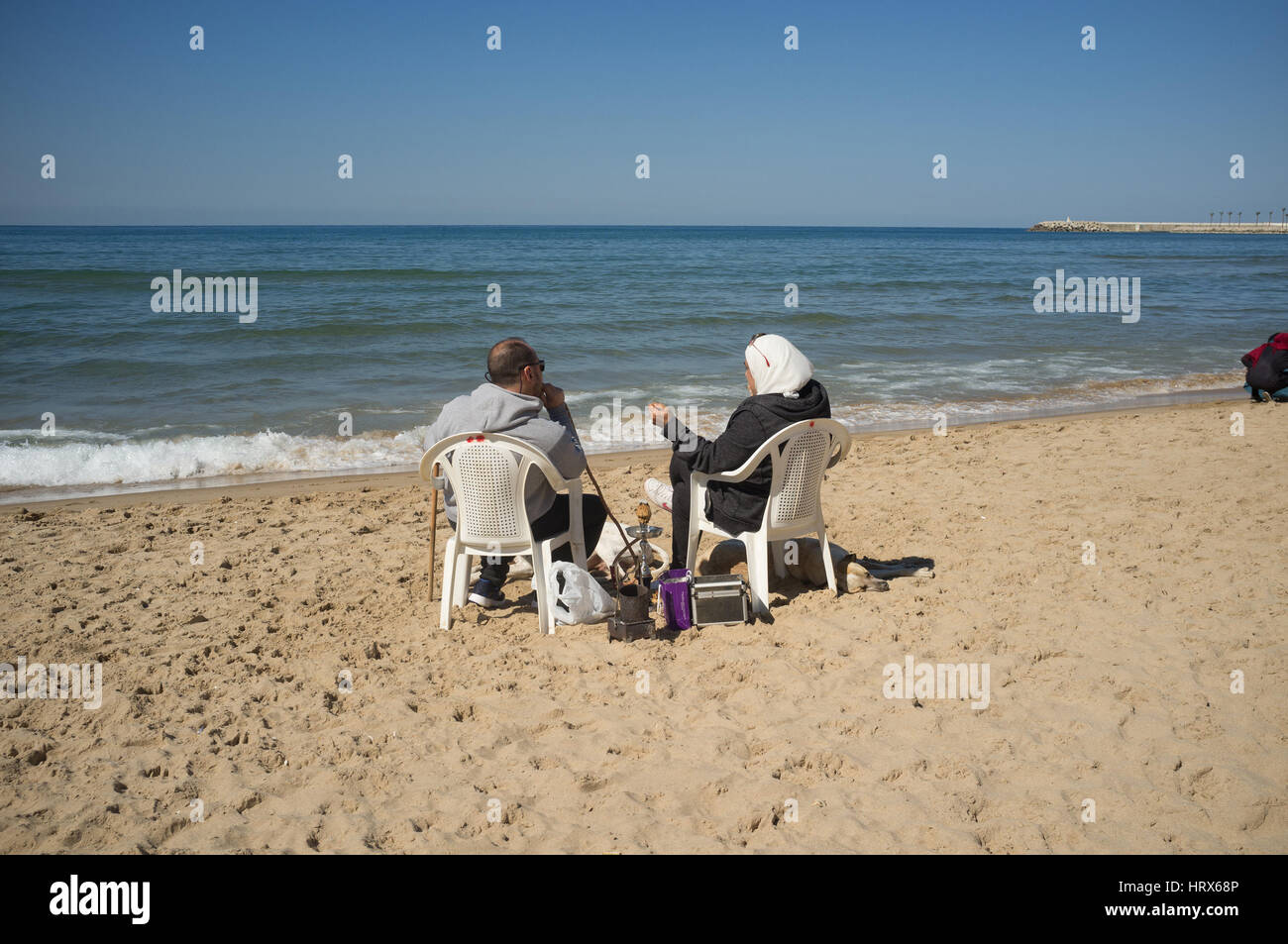 Beirut,Lebanon. 5th March 2017. A couple relax smoking a water pipe in ...