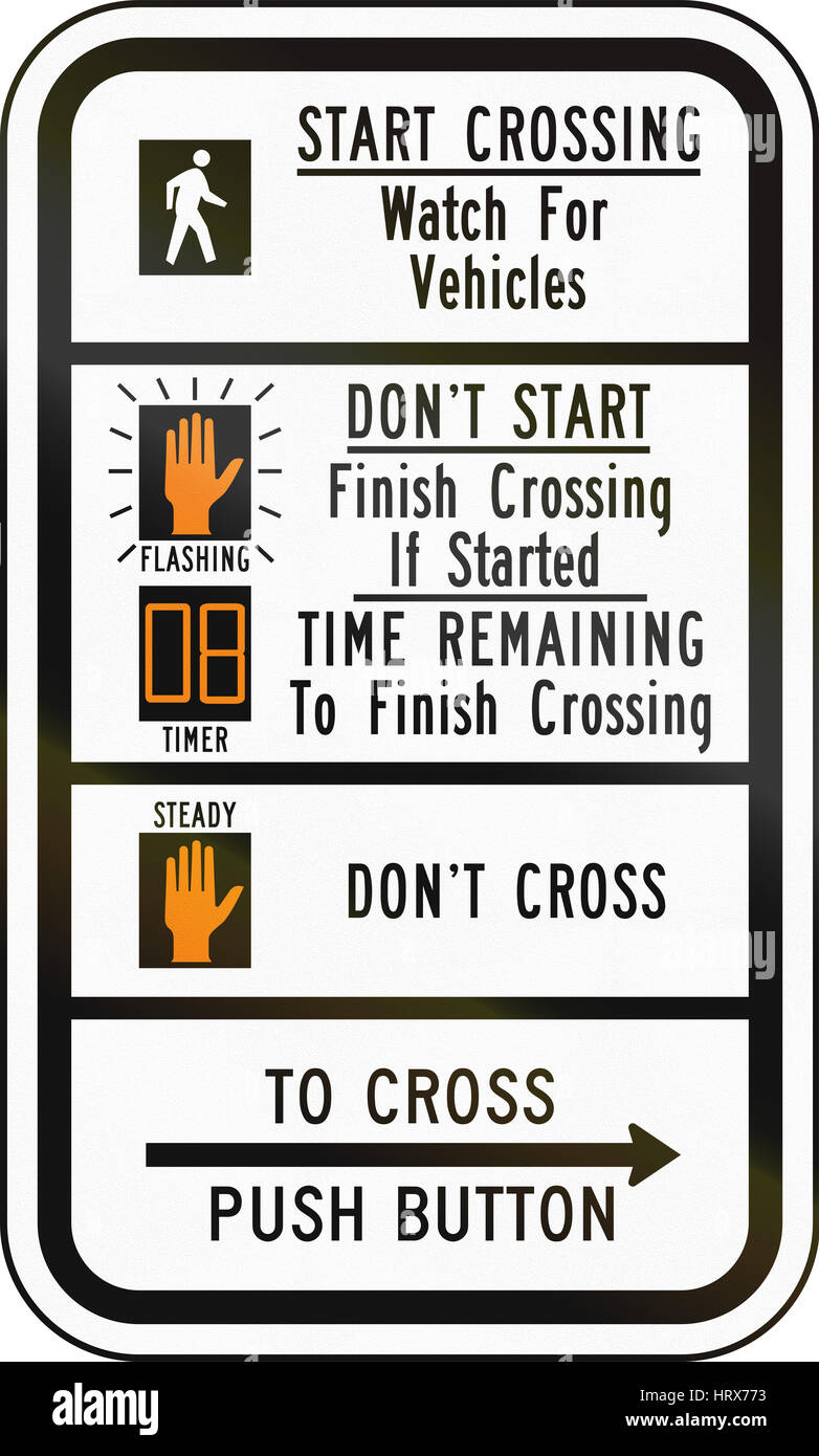 United States MUTCD road sign - Crosswalk instructions Stock Photo - Alamy