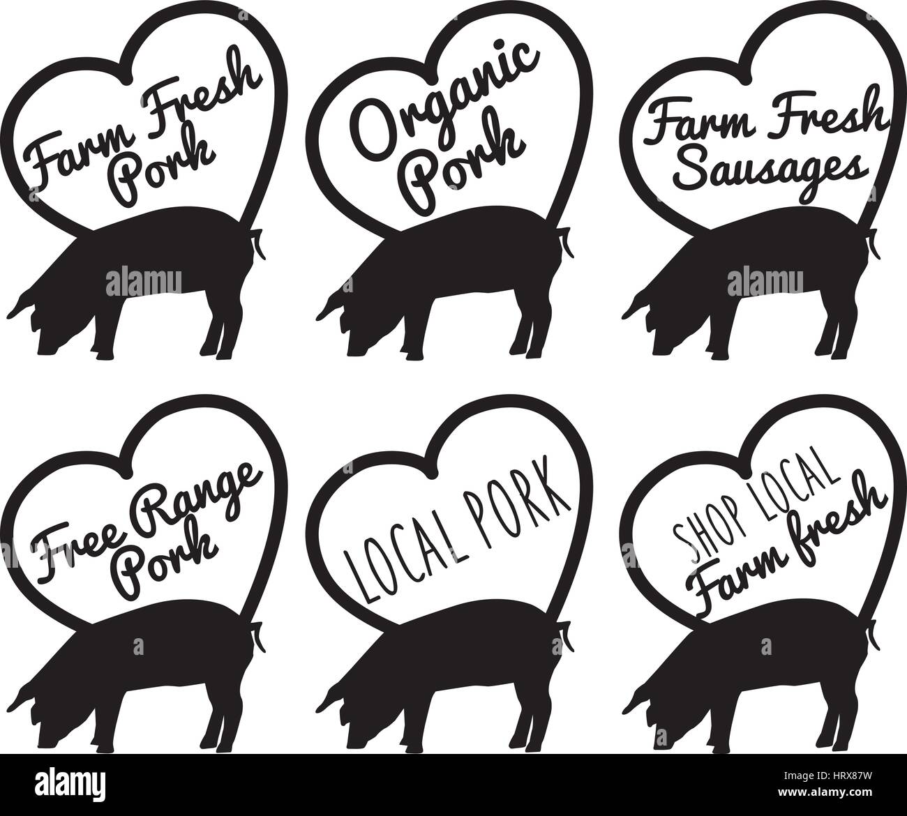 selection of vector and clip art symbols based on pork and pigs Stock ...