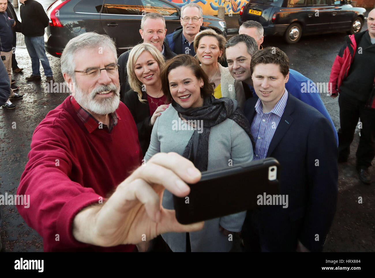 Sinn Fein's Michelle O'Neill (centre left), Mary Lou McDonald (centre ...