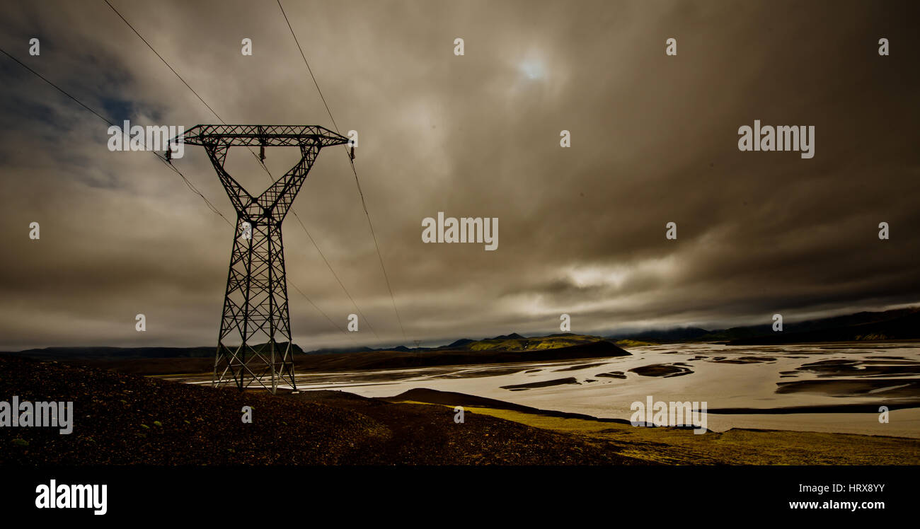 Natural Icelandic landscape with pylon Stock Photo - Alamy