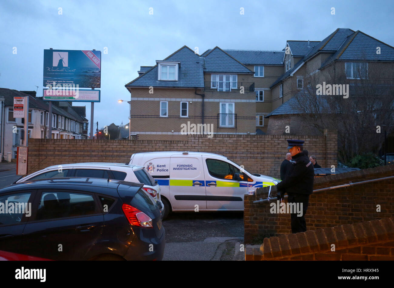 Police offices at the cordon, near to the scene in Sheerness, Kent ...