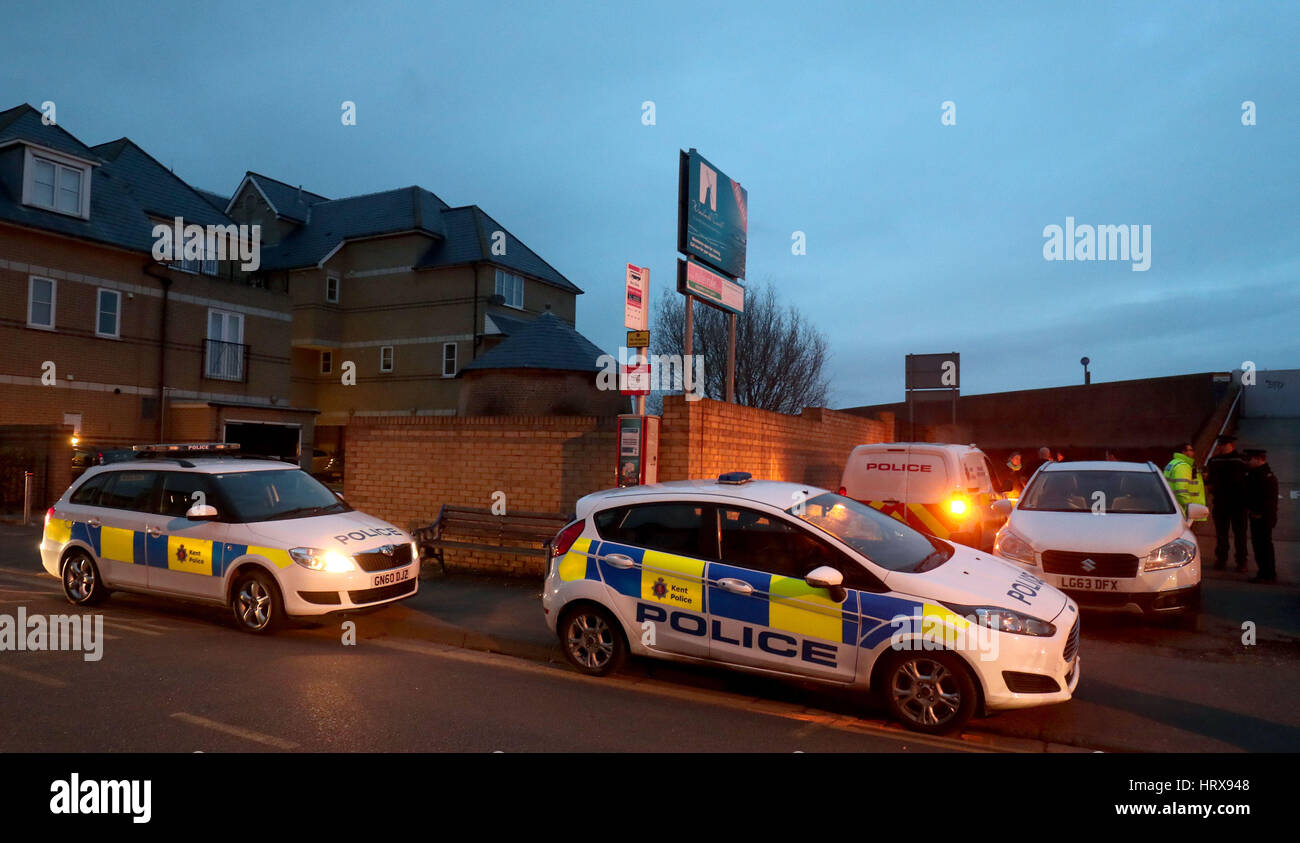 Police offices at the cordon, near to the scene in Sheerness, Kent ...