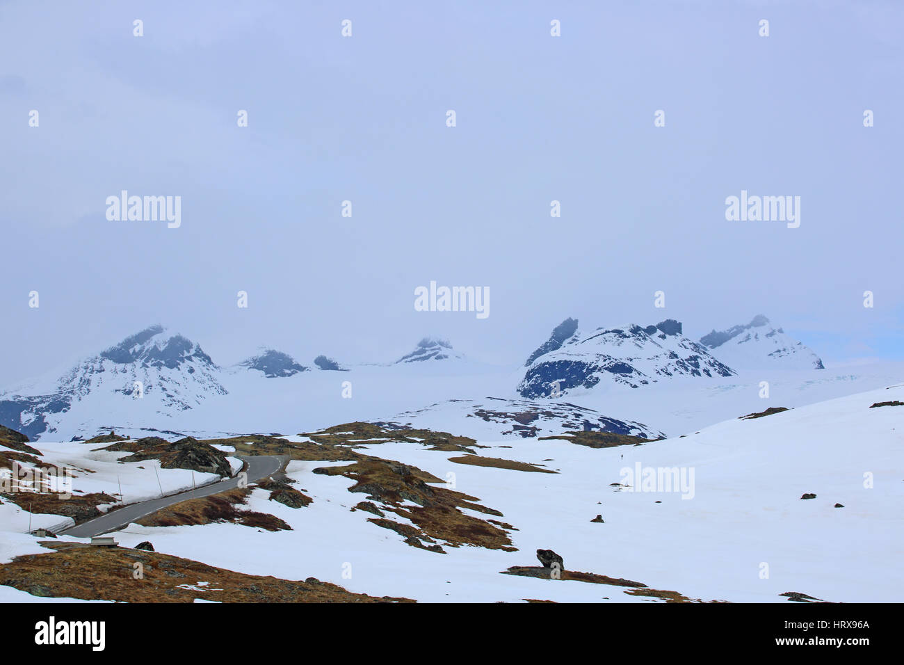Spring Norway landscape with mountaind and valley with melting snow ...