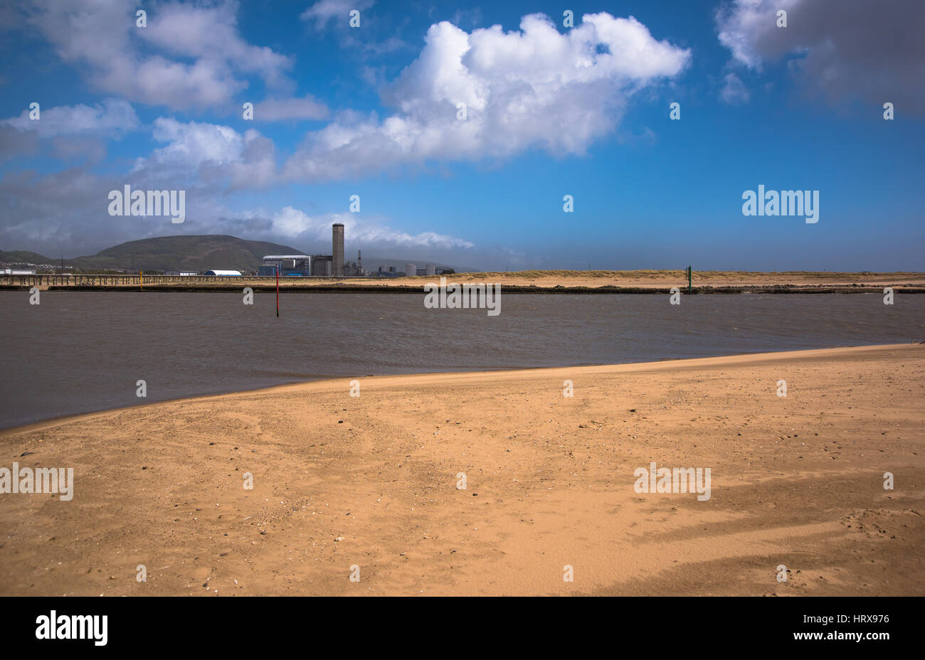 Baglan Bay Power Station from Crymlyn Burrows near Swansea, South Wales ...