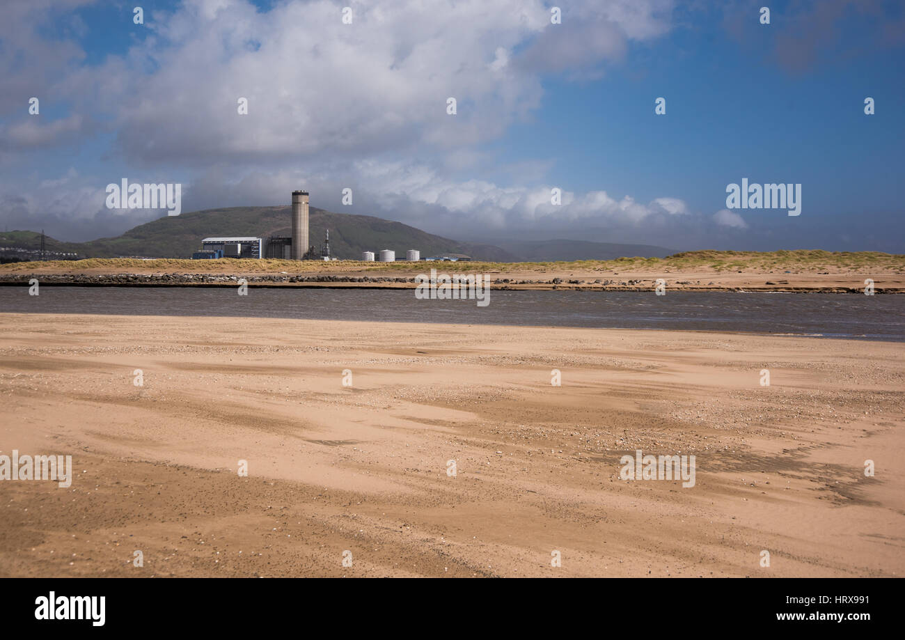 Baglan Bay Power Station from Crymlyn Burrows near Swansea, South Wales ...