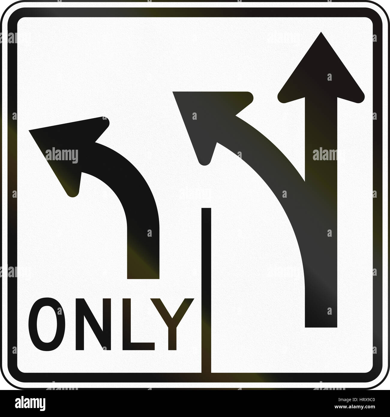 United States MUTCD road sign - Allowed turns on lanes Stock Photo - Alamy