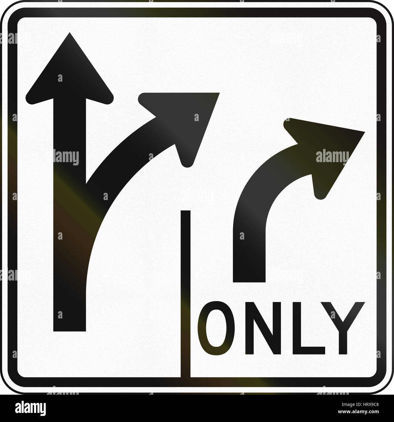 United States MUTCD road sign - Allowed turns on lanes Stock Photo - Alamy