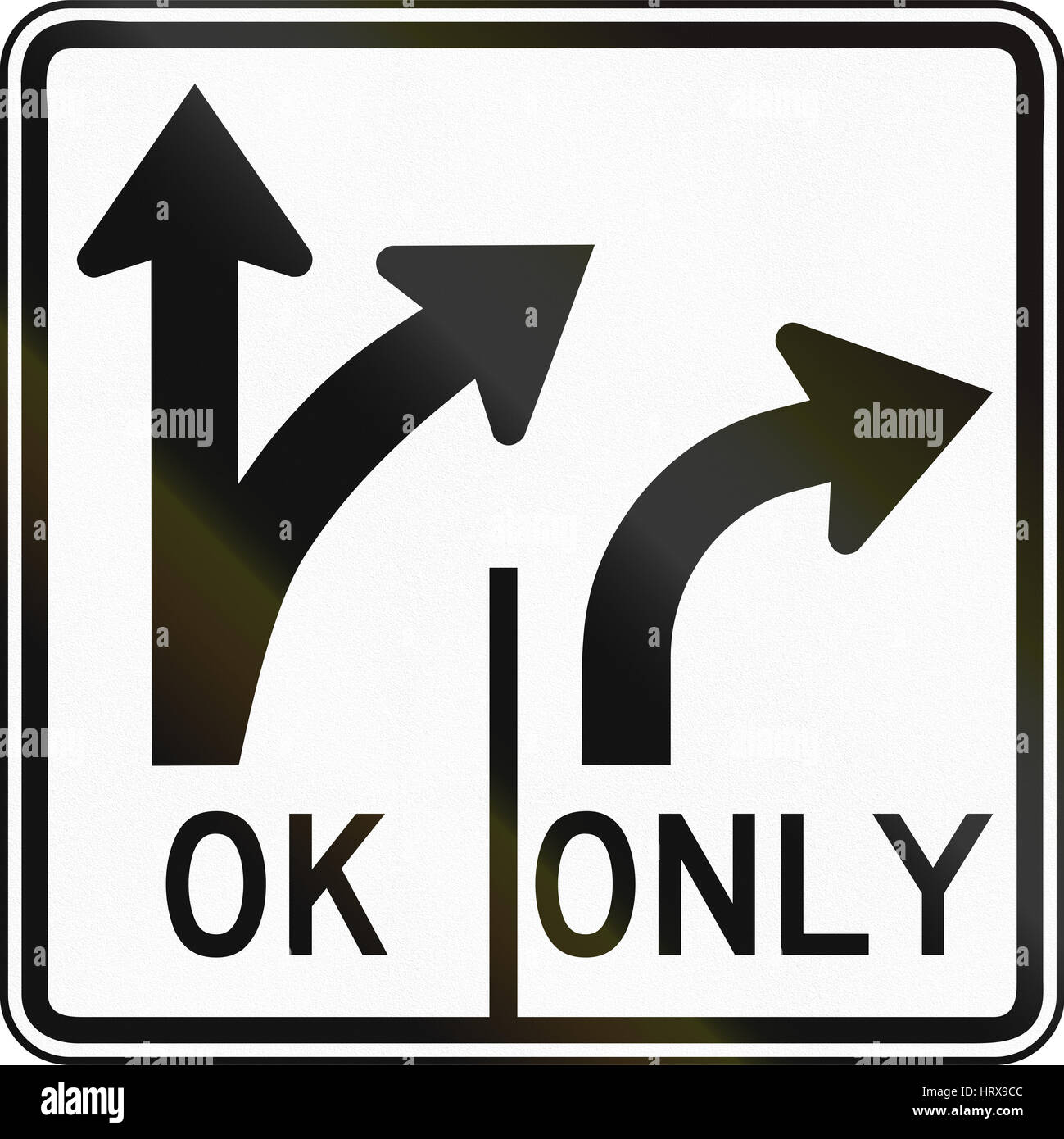 United States MUTCD road sign - Allowed turns on lanes Stock Photo - Alamy