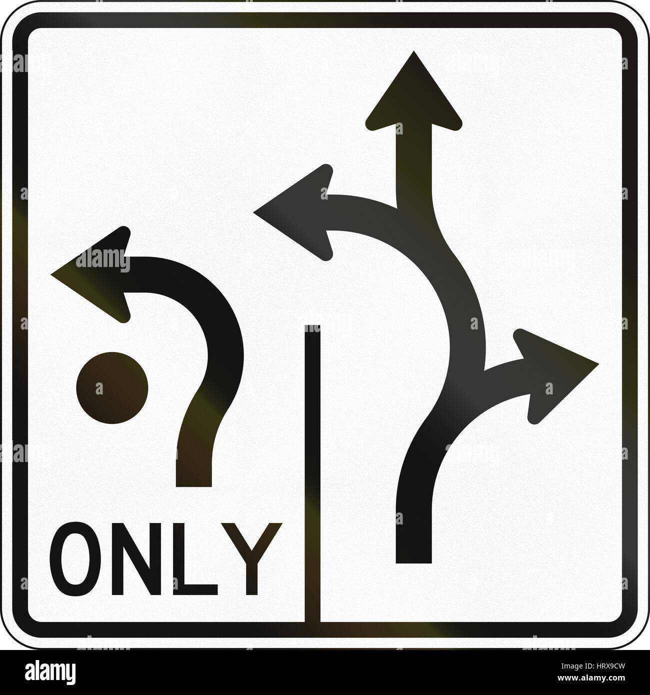 United States MUTCD road sign - Allowed turns on lanes Stock Photo - Alamy