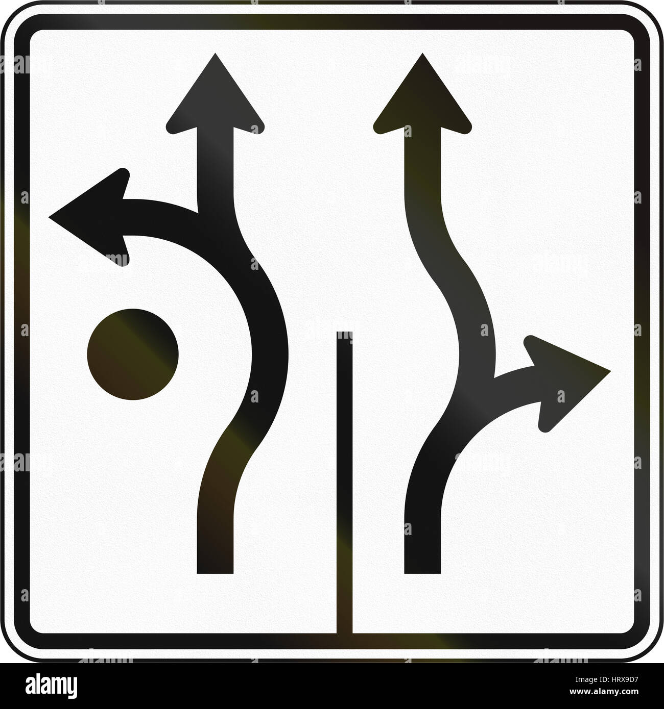 United States MUTCD road sign - Allowed turns on lanes Stock Photo - Alamy