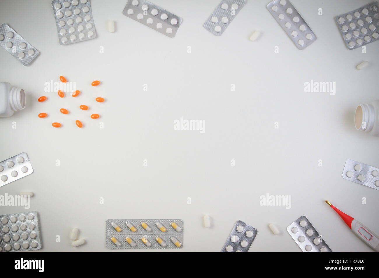 Pills border background. Vitamins, tablets, pills in blister pack, drug ...