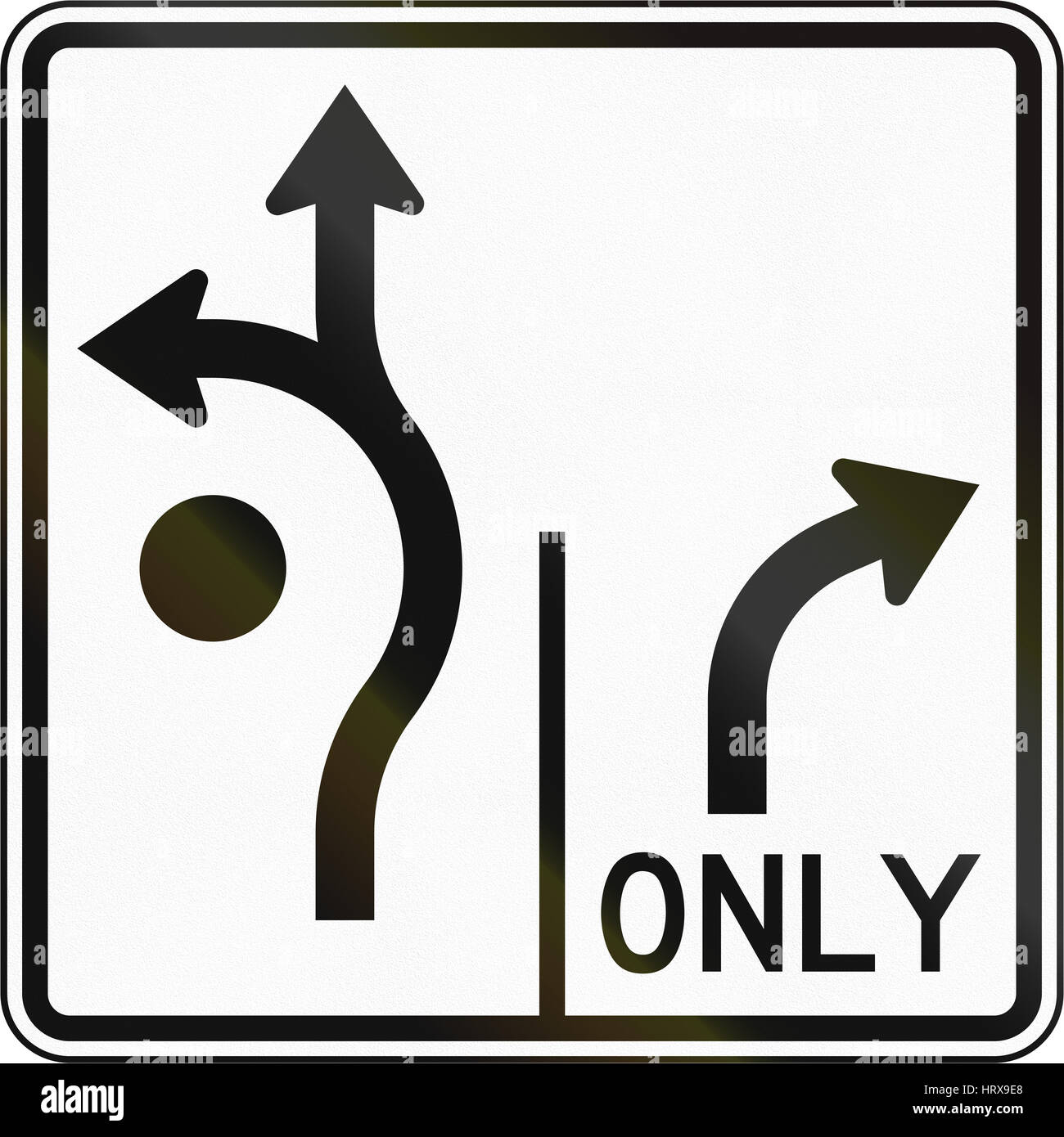 United States MUTCD road sign - Allowed turns on lanes Stock Photo - Alamy