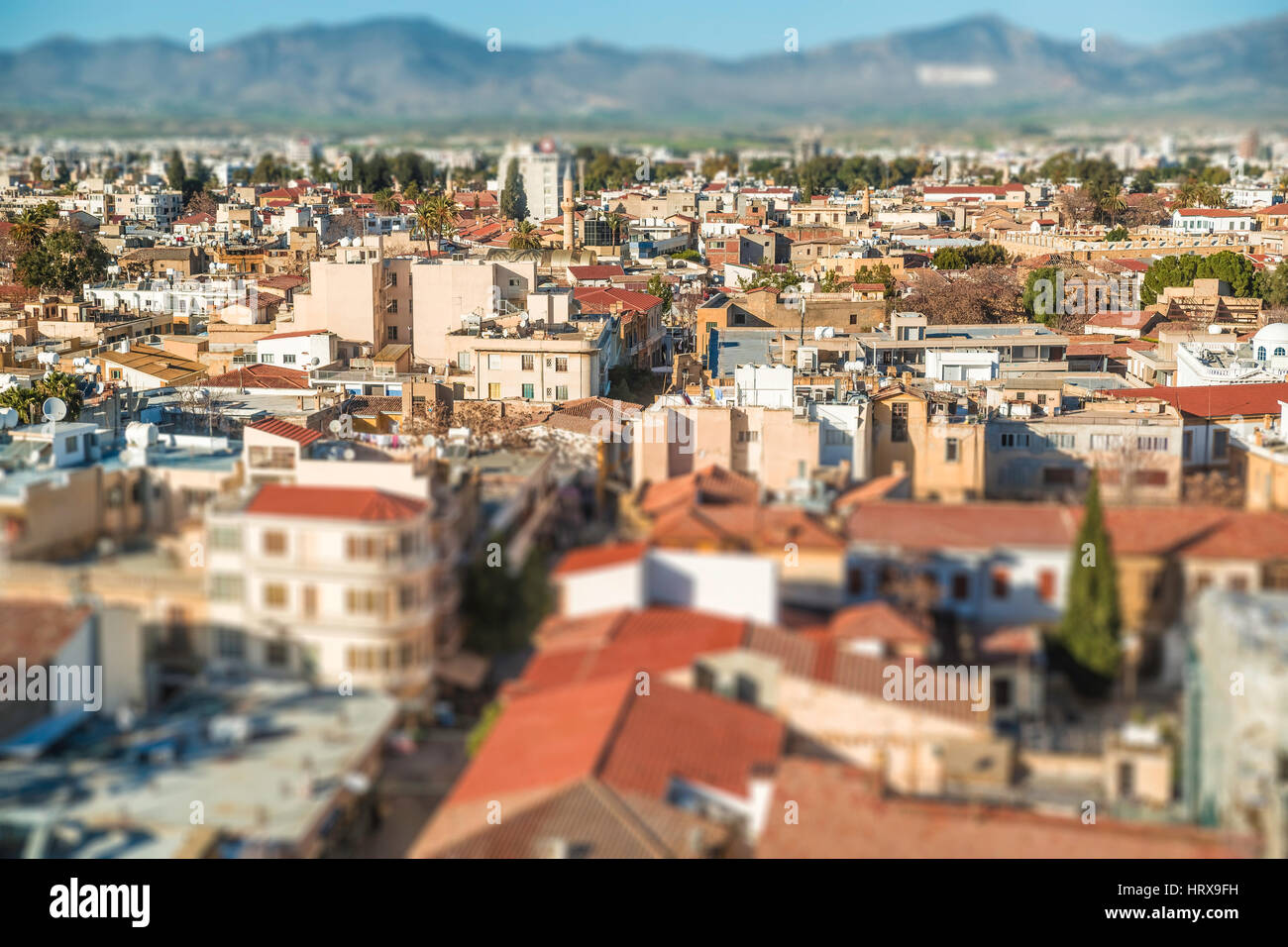 Northern part of Nicosia, aerial view with tilt-shif effect. Cyprus ...