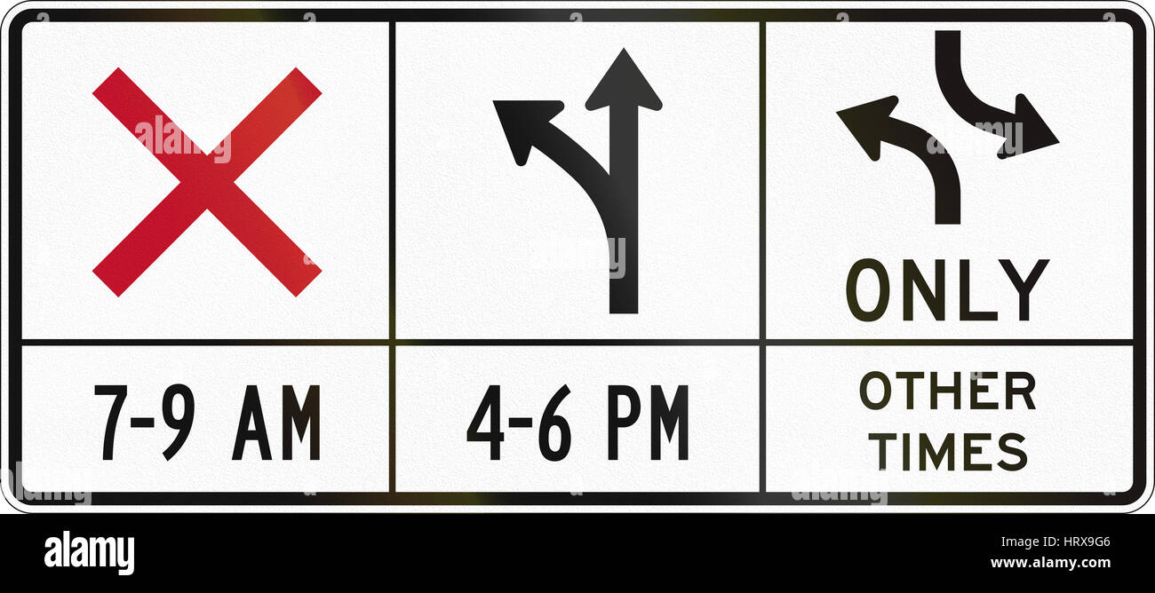 United States MUTCD road sign - Time dependent lane usage Stock Photo ...