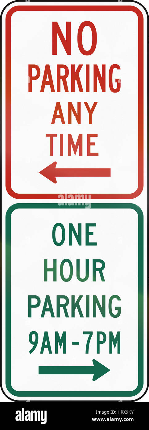 United States MUTCD regulatory road sign - No parking and on hour ...