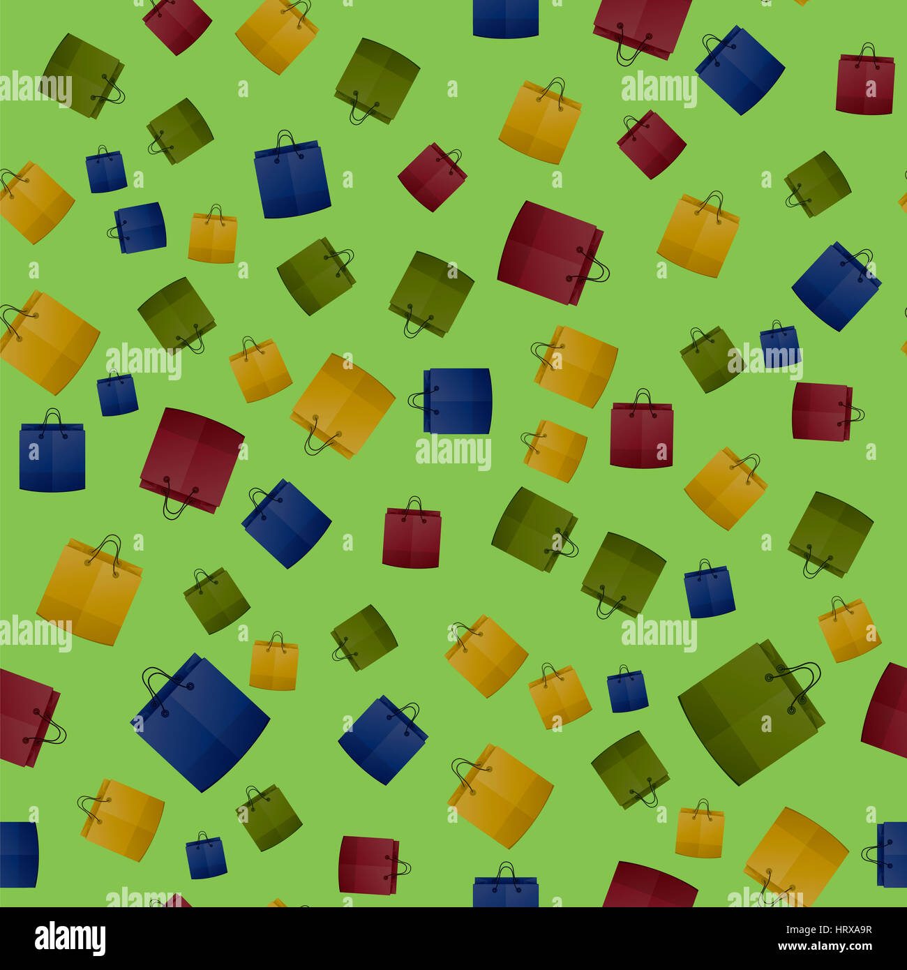 Colorful Shopping Paper Bag Seamless Pattern on Green Background Stock ...