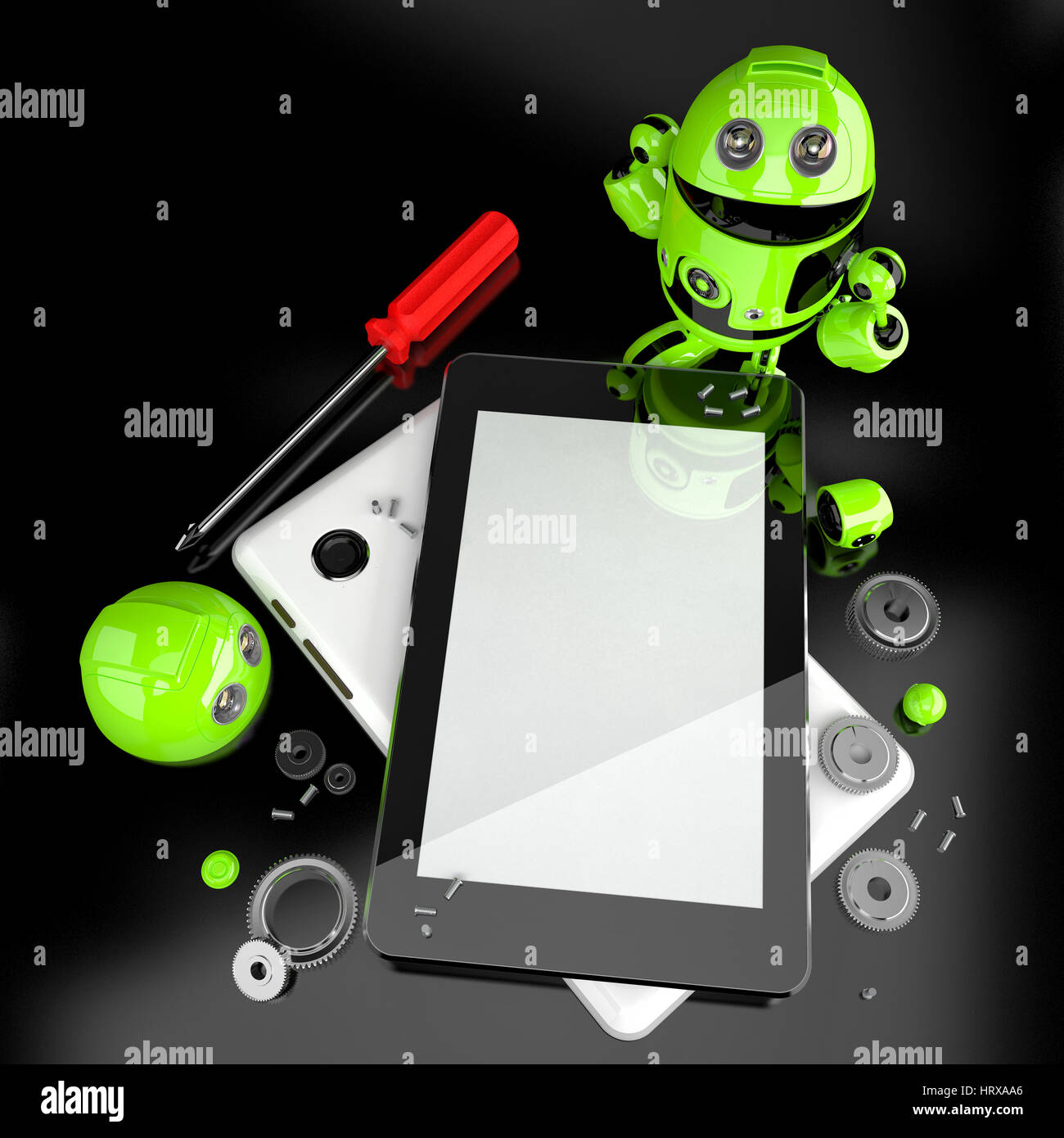 Robot repairing tablet computer. Technology concept Stock Photo - Alamy