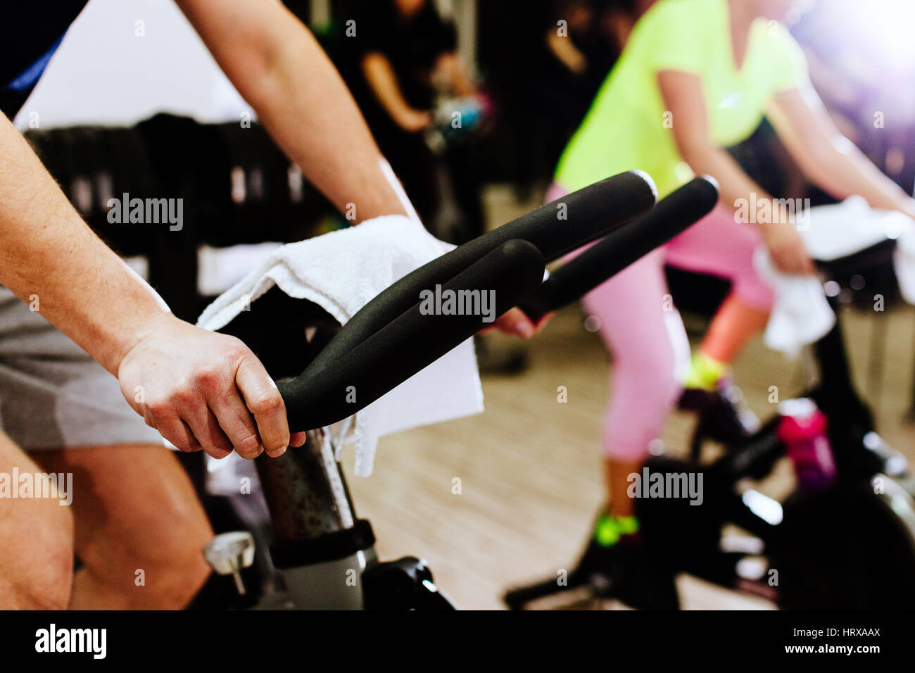 Indoor Cycling bicycle weightloss group training class Stock Photo - Alamy