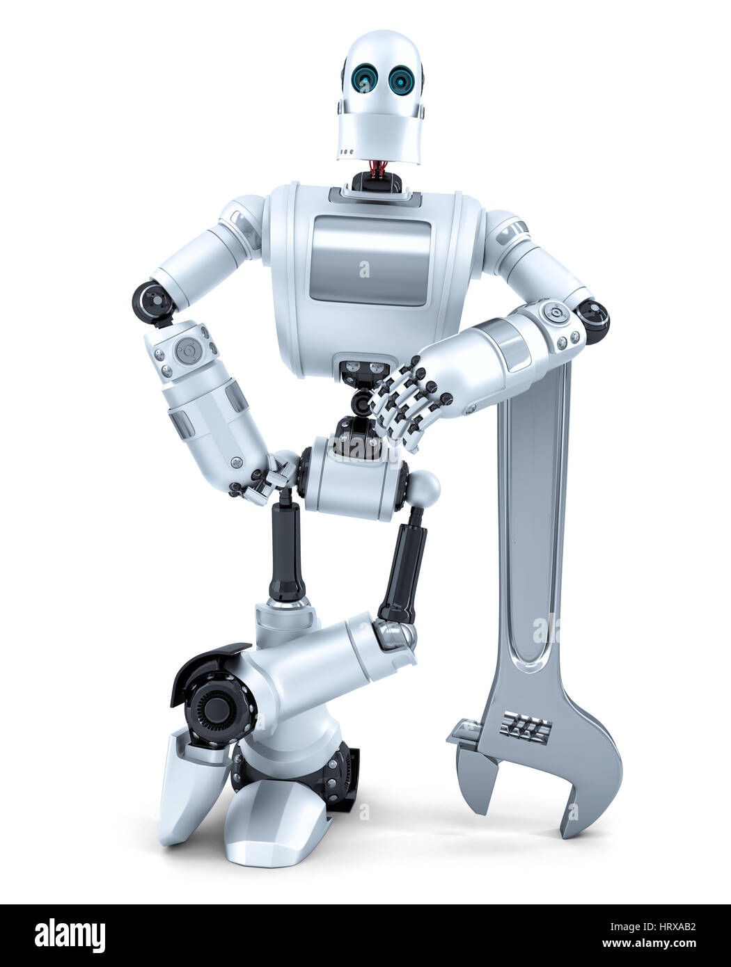 Robot with wrench. Technology concept. Isolated over white. Contains ...