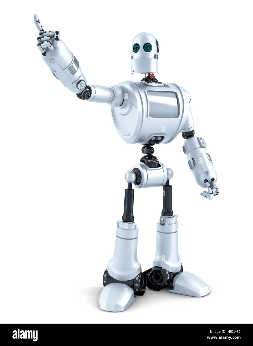 Robot pointing at invisible object. Isolated over white. Contains ...