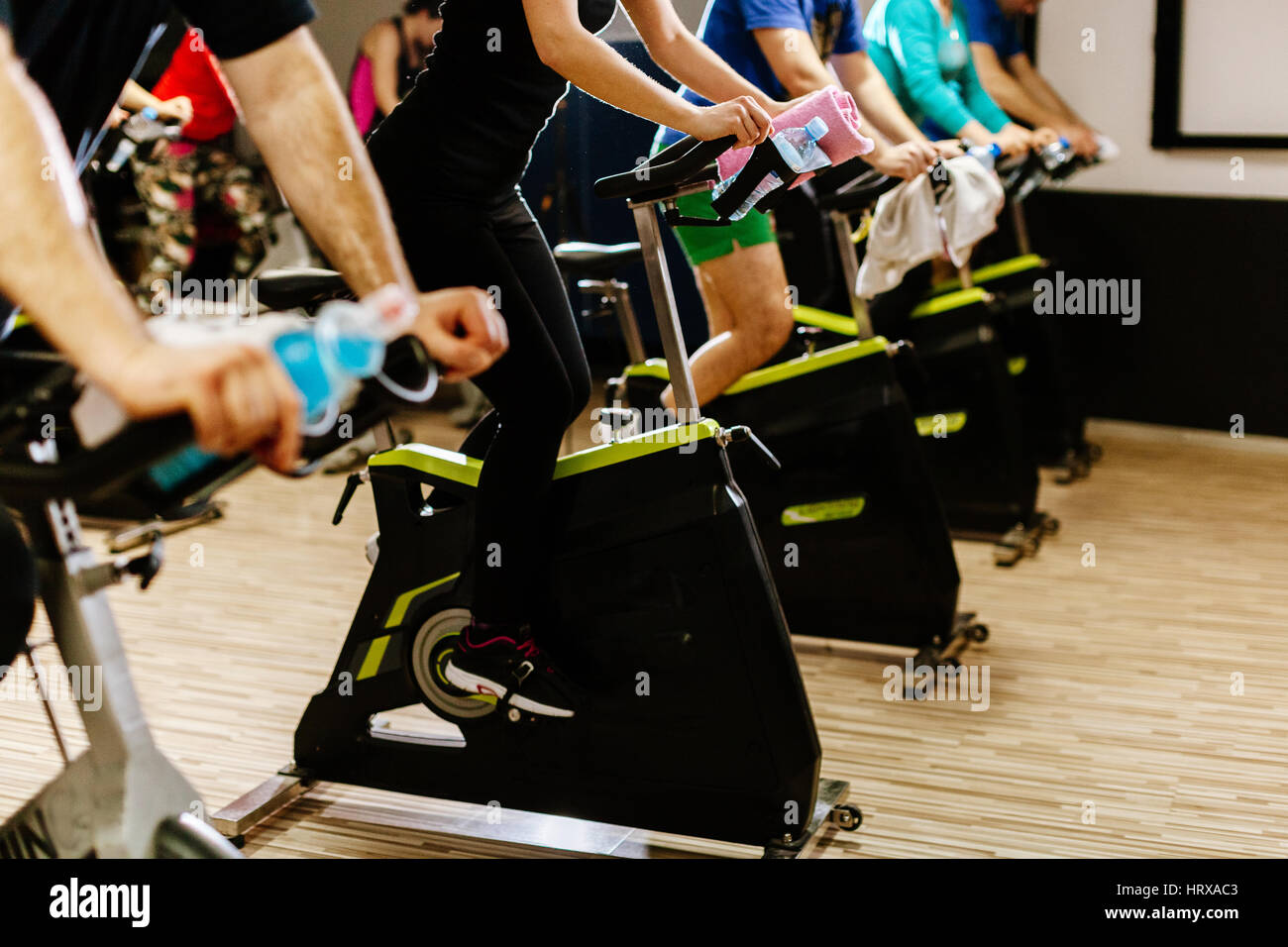 Indoor Cycling bicycle weightloss group training class Stock Photo - Alamy