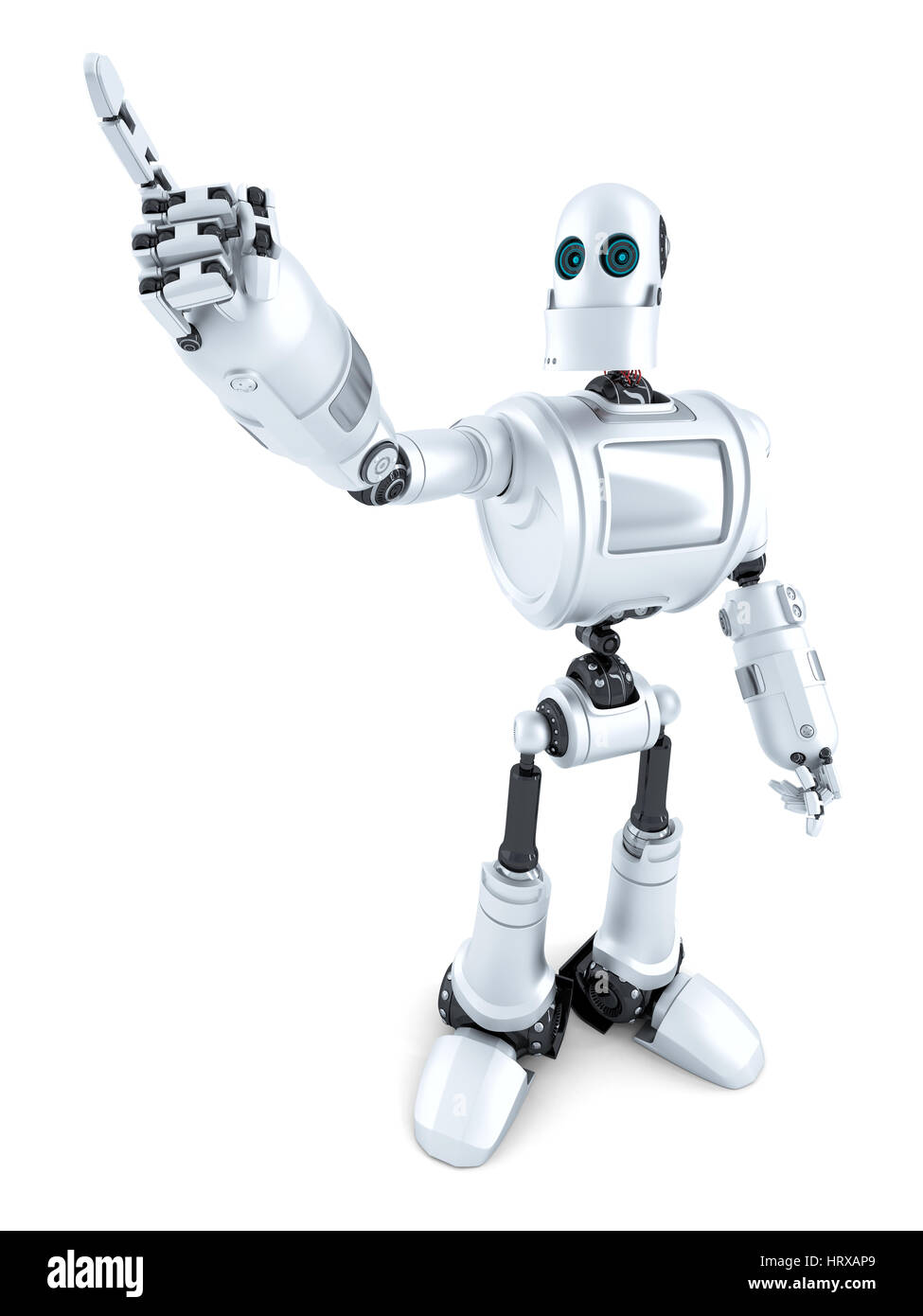 Robot pointing on something. Isolated over white. Contains clipping ...