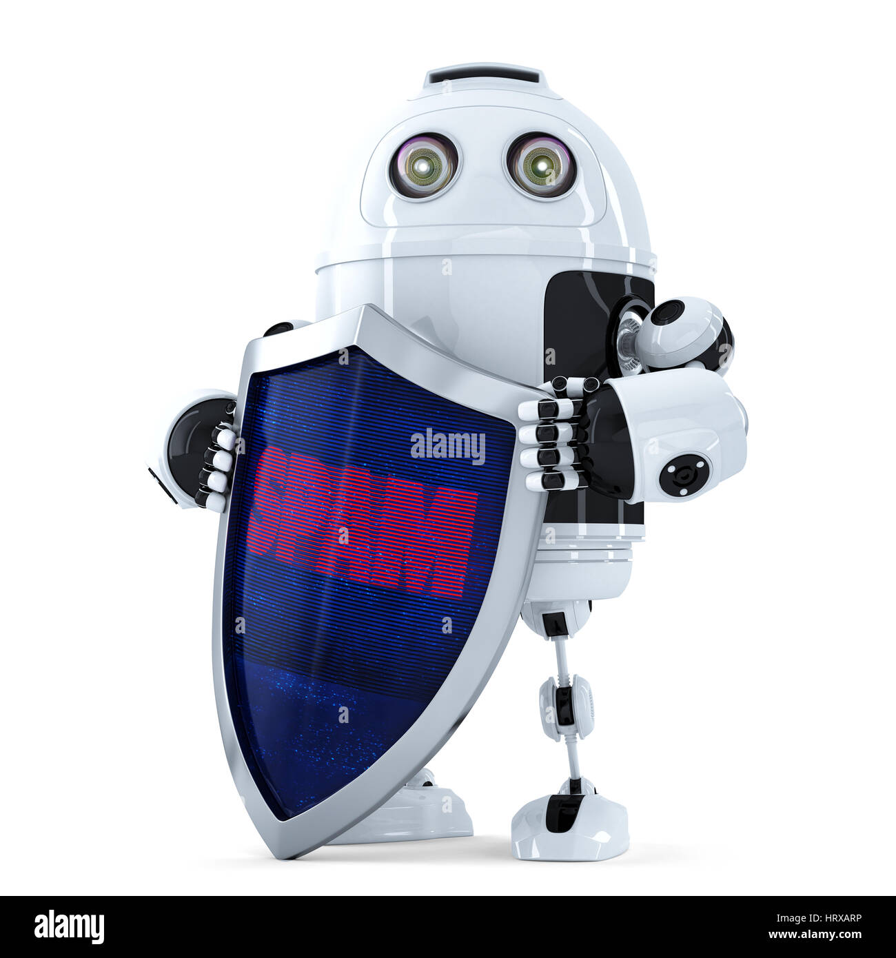 Robot with the shield. Spam protection concept. Isolated over white ...