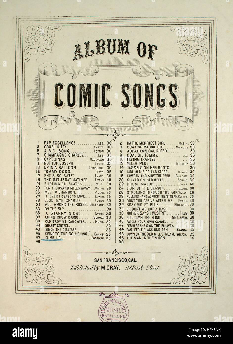 Sheet music cover image of the song 'Album of Comic Songs No 47 Climb ...