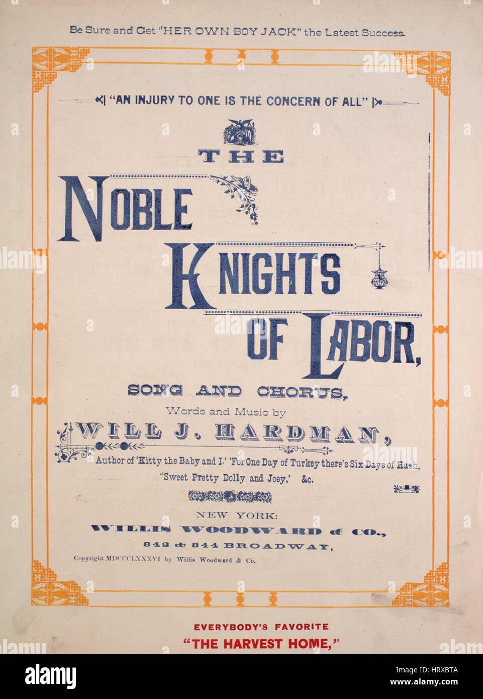 Sheet music cover image of the song 'The Noble Knight of Labor Song and ...