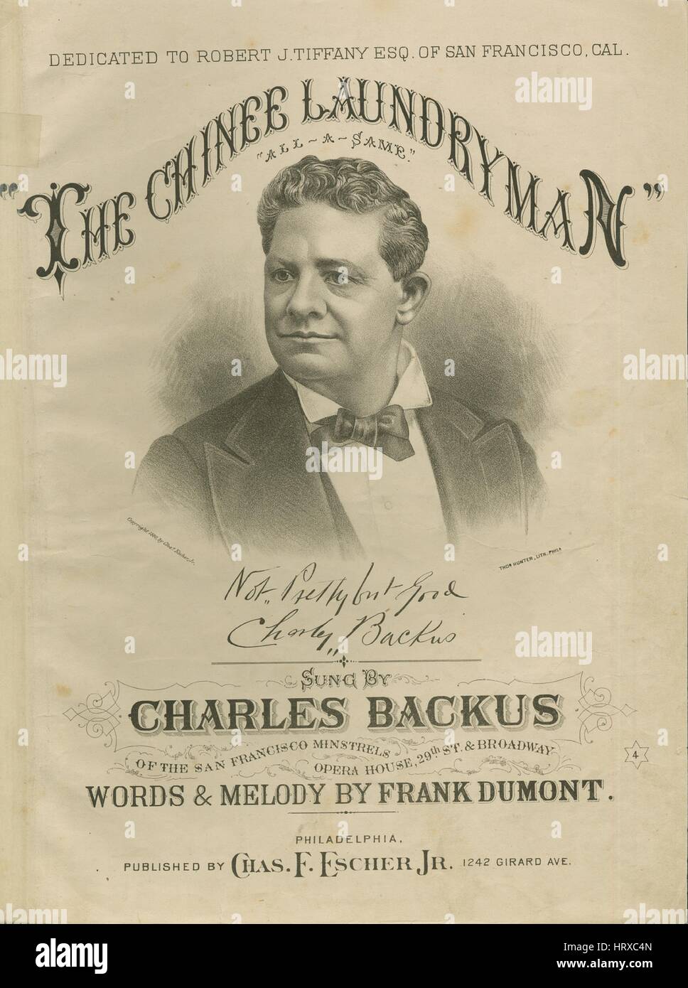 Sheet music cover image of the song 'The Chinee Laundryman', with ...