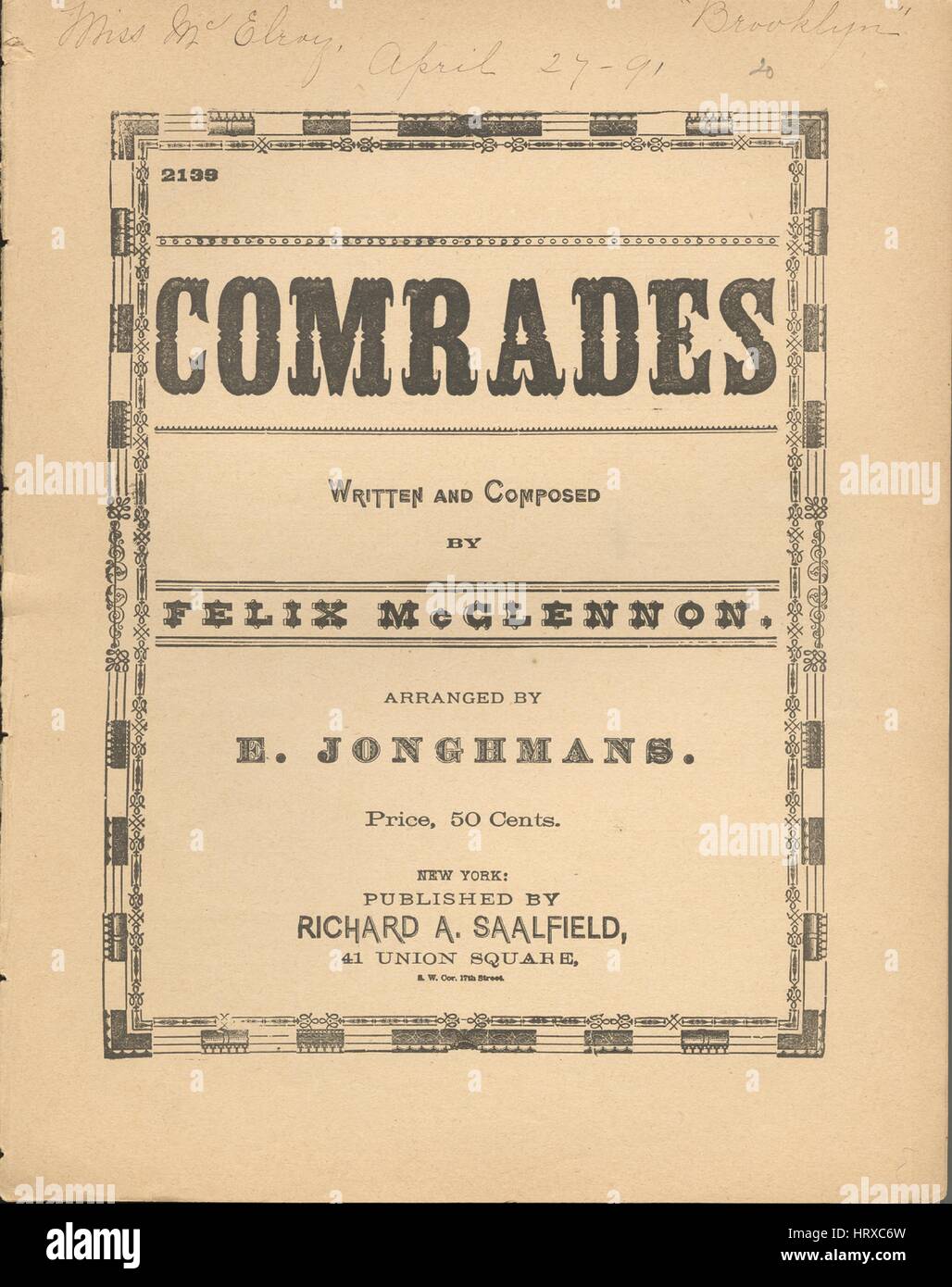 Sheet music cover image of the song 'Comrades', with original ...