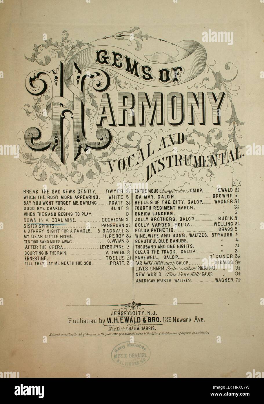 Sheet music cover image of the song 'Gems of Harmony Vocal and ...