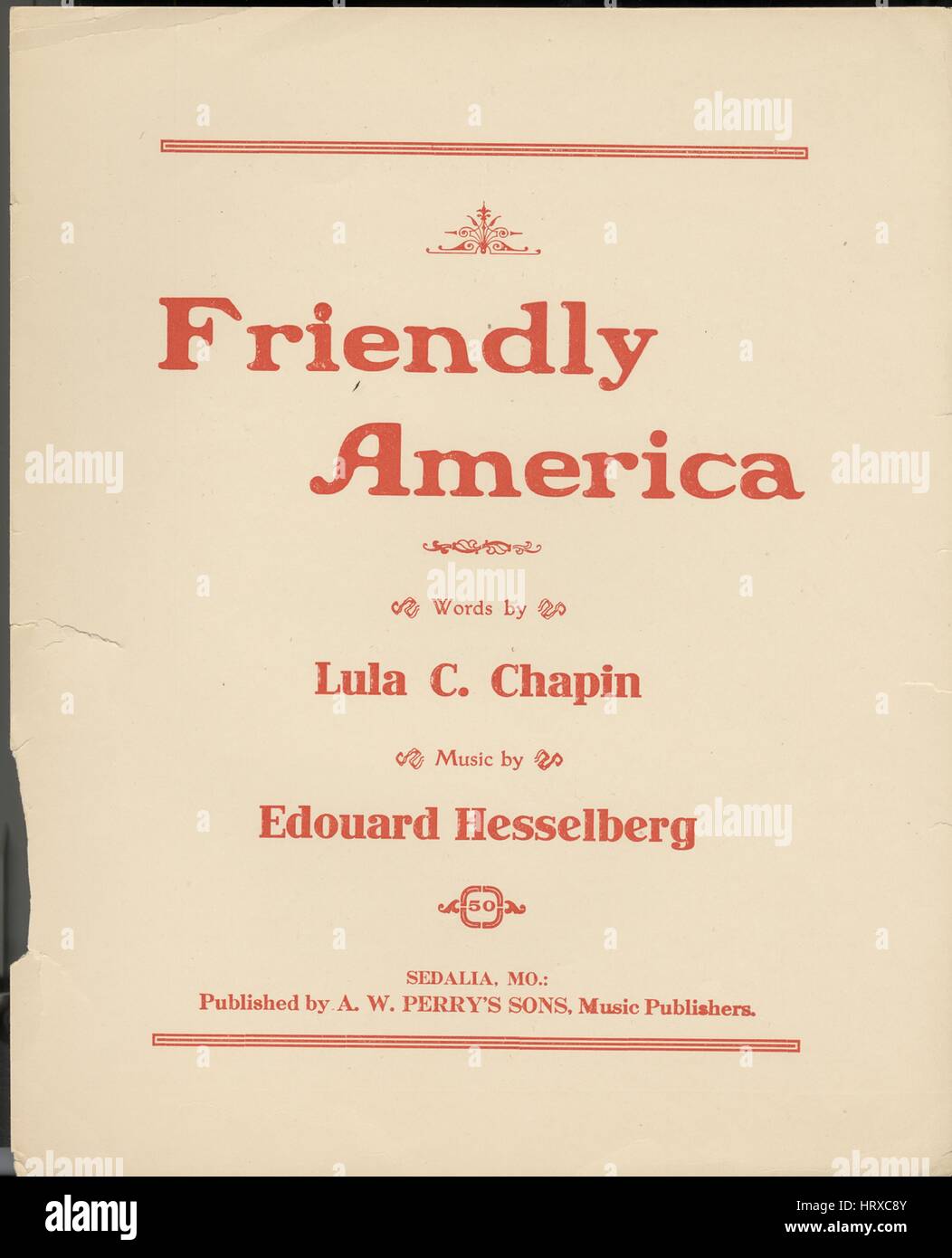 Sheet music cover image of the song 'Friendly America', with original ...